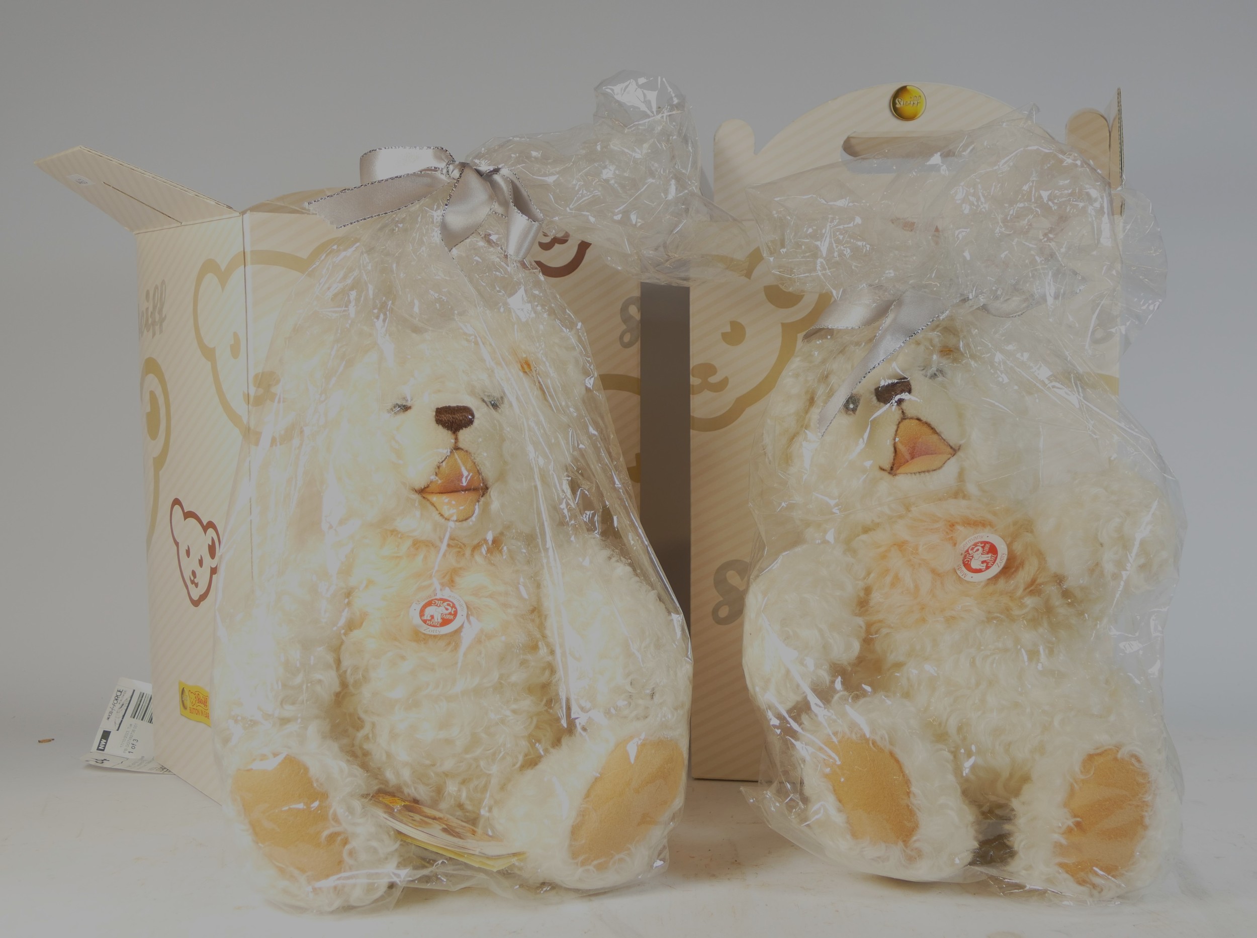 Two modern Steiff teddy bears, 36cm tall, boxed as new in original ...