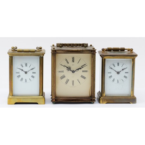 Three mid 20th century carriage clocks, having 8 day movements with ...