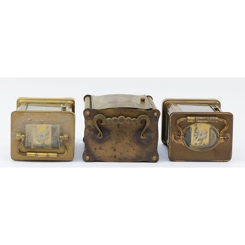Three mid 20th century carriage clocks, having 8 day movements with ...