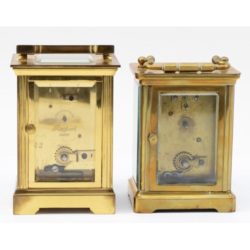 An early 20th century brass case carriage clock, unnamed 8 day movement, complete with traveling cas