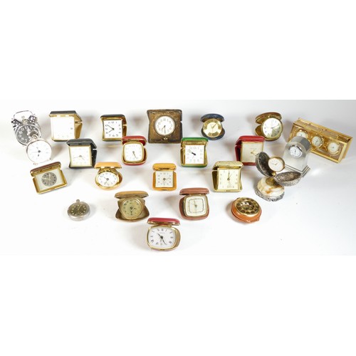 A collection of miniature novelty clocks, together with traveling alarm ...