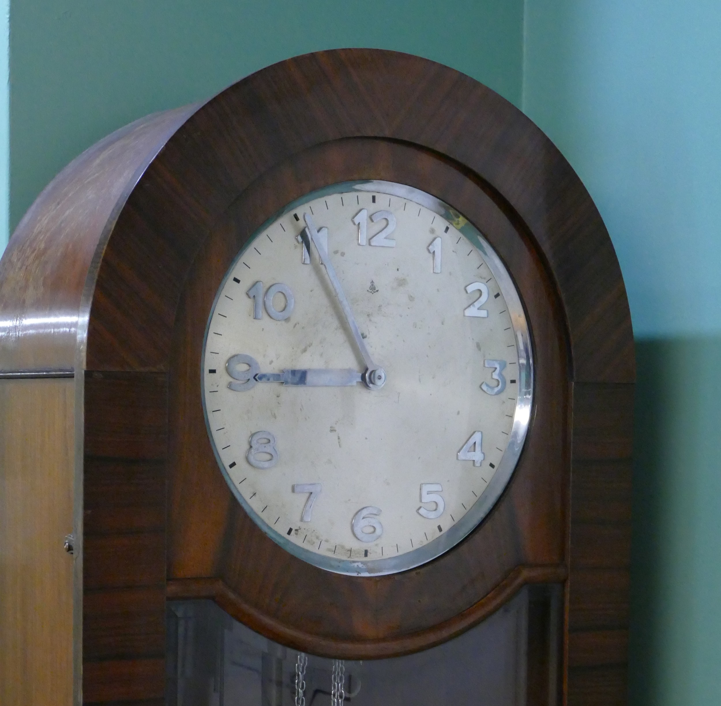 A mid 20th century Art Deco longcase clock, mahogany and walnut ...