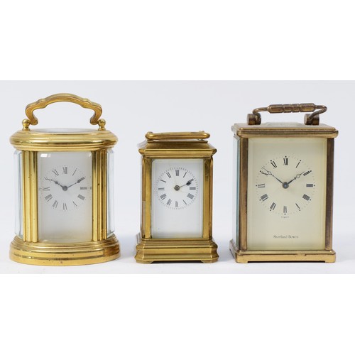 Three 20th century miniature brass carriage clocks, having 8 day ...
