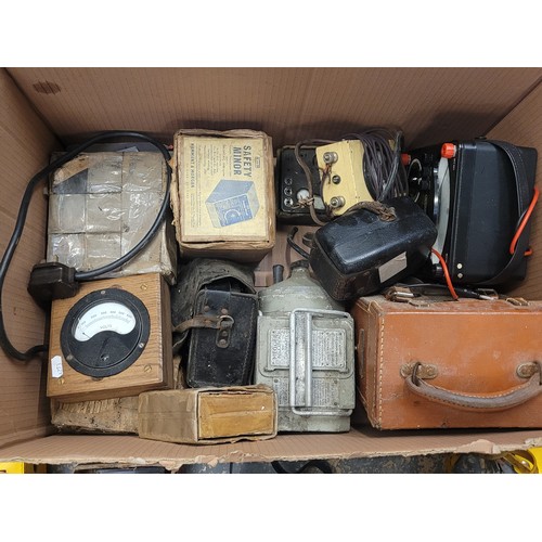 A large collection of vintage electricians tools and test equipment.