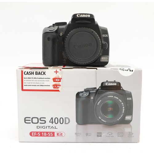 A boxed Canon 400D DSLR camera with 18-55mm lens