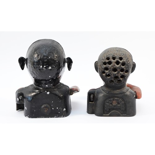 A vintage cast iron Little Joe money box, 13.5cm and a cast alloy ...