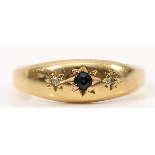 A 9ct gold sapphire and diamond star set ring, M, 2.1g