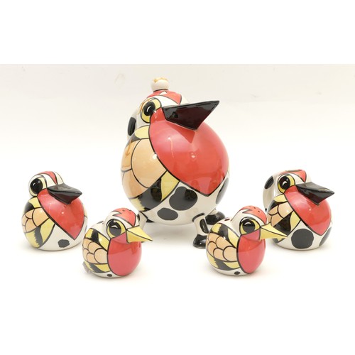 A Lorna Bailey tea set, complete with Robin teapot, milk jug, salt and ...