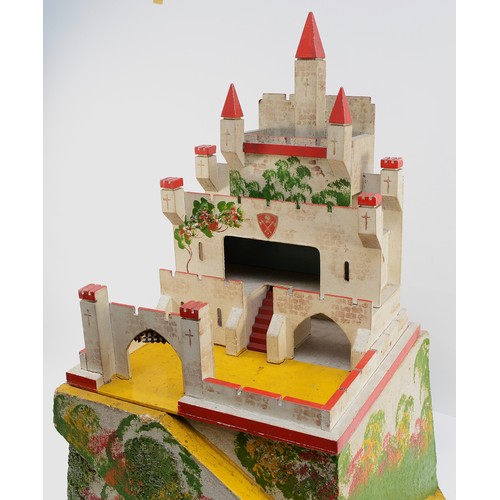 A 1960s children's play castle, in the style of Tri-ang.