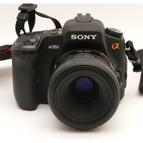 A Sony A350 DSLR camera, with a Sony f/2.8 50mm lens.