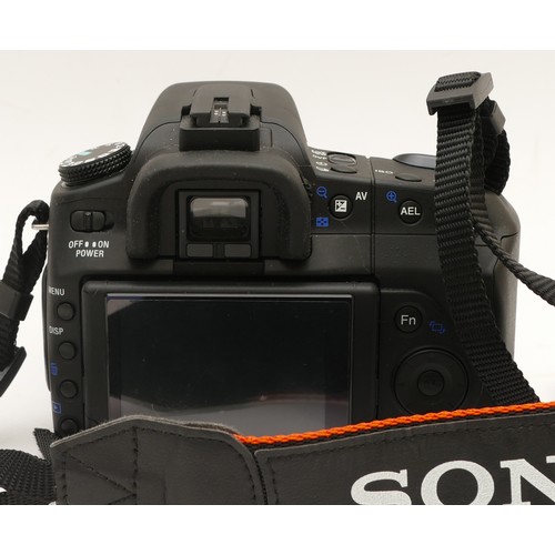 A Sony A350 DSLR camera, with a Sony f/2.8 50mm lens.