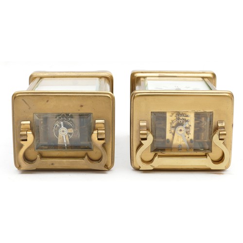 Two mid to late twentieth century brass carriage clocks, housing eight ...