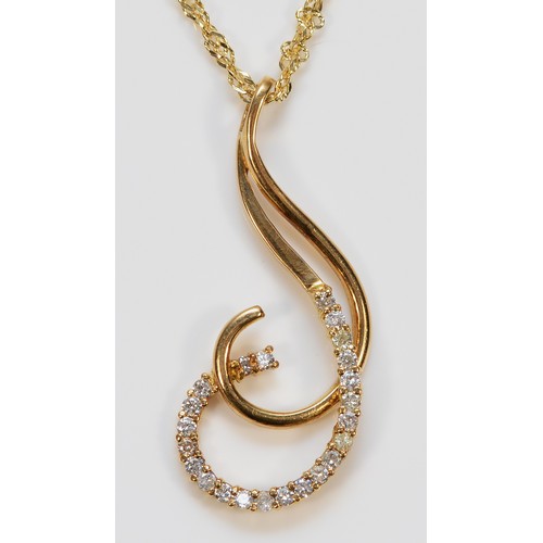 An 18ct gold diamond pendant with an 18ct gold chain, 40mm drop, 6g