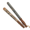 A William IV painted wood truncheon, crown over W.R. and another with S ...