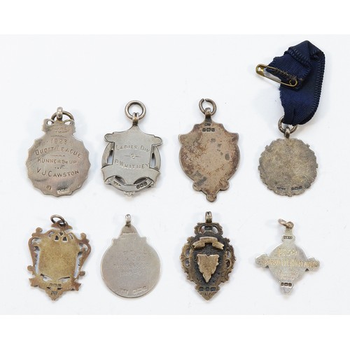 Eight various silver watch fobs, various dates, 60gm. (8)