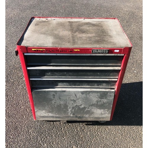 A Yamoto portable industrial tool cabinet with three drawers over a ...