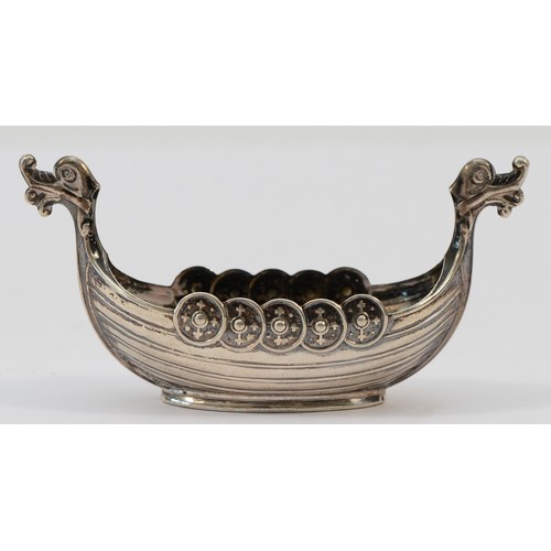 A Norwegian 830 silver open salt in the form of a a Viking longboat 8 ...