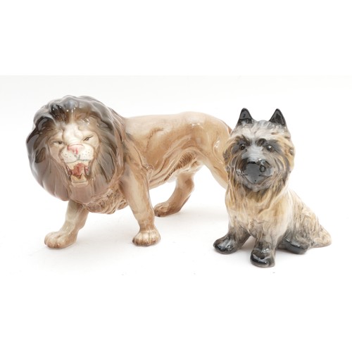 A Melba Ware model of a roaring lion, L-25cm, together with a Sylvac ...