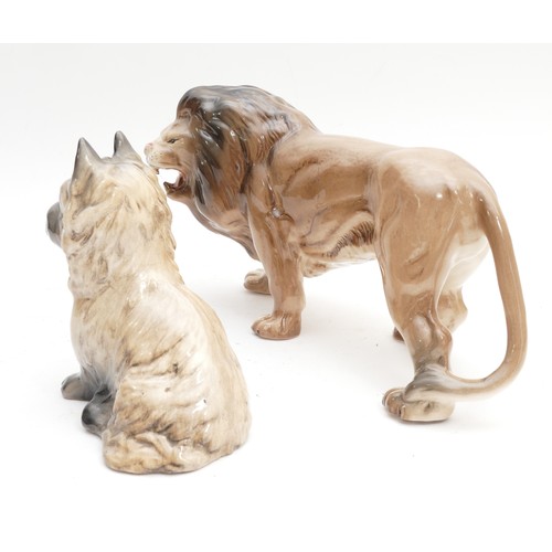 A Melba Ware model of a roaring lion, L-25cm, together with a Sylvac ...