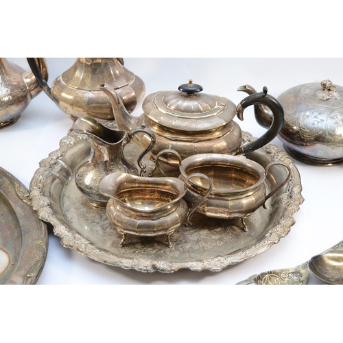 A Victorian four piece EPBM tea service, an EPNS four piece and other ...