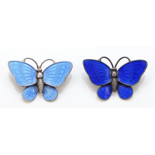 Volmer Bahner, Denmark, two silver and enamel butterfly brooches, 28mm, 9g