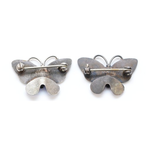Volmer Bahner, Denmark, two silver and enamel butterfly brooches, 28mm, 9g