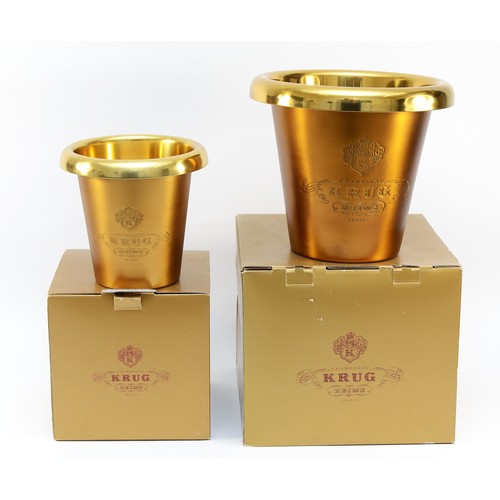 Krug, a brush and polished brass champagne bottle ice bucket, 20cm, box ...