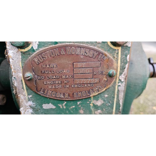 A Ruston & Hornsby PT stationary engine, serial number 272722, mounted ...