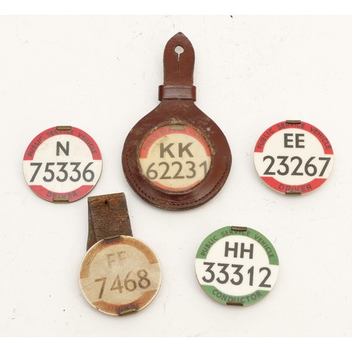 A selection of five 20th century P.S.V bus drivers conductor badges.