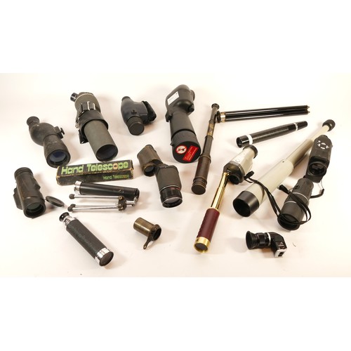 A collection of spotting scopes, makers to include, Optus, Zennox, and ...
