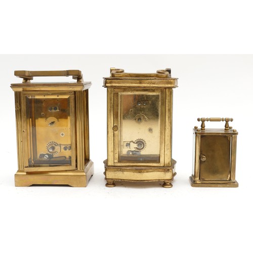 Three mid to late 20th century brass carriage clocks, housing eight day ...