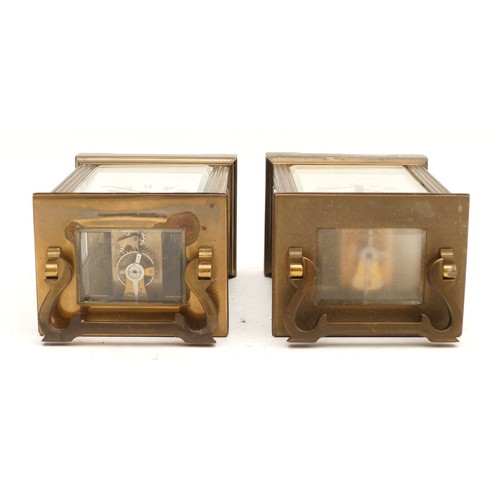 Two mid to late 20th century brass carriage clocks, housing eight day ...