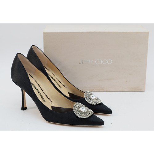 Jimmy Choo Boutique black satin 'Misha' court shoe with crystal ...