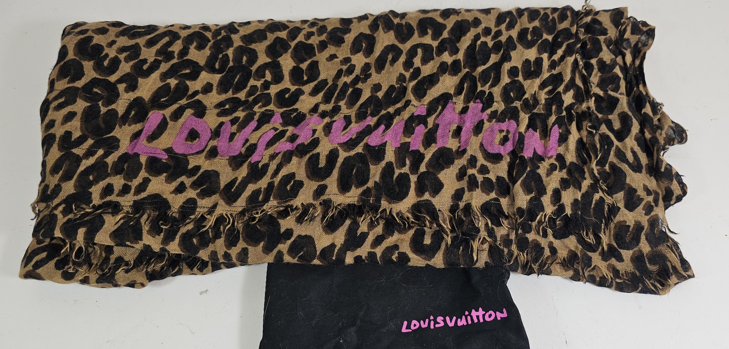 Louis Vuitton Leopard print cashmere and silk Stephen Sprouse fringed ...