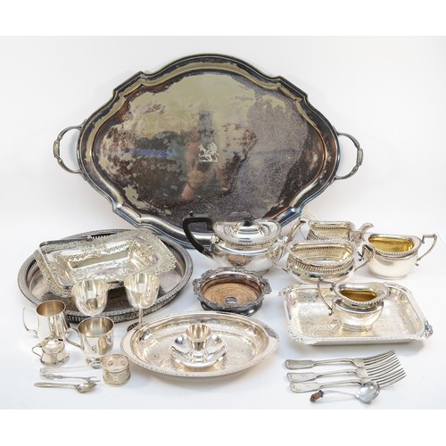 An ENPS two handled tea tray, 73cm across the handles, crested, a three ...