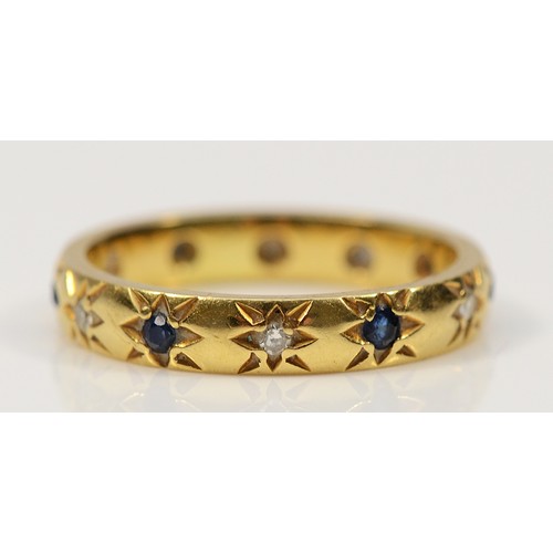A 14K gold diamond and sapphire star set ring, K 1/2, 3.5g