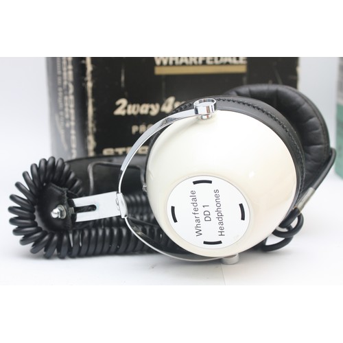 Two pairs of 1970s stereo headphones, to include boxed Wharfedale model ...