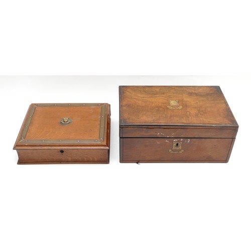 Two Edwardian writing slopes, comprising of a mahogany and an oak ...