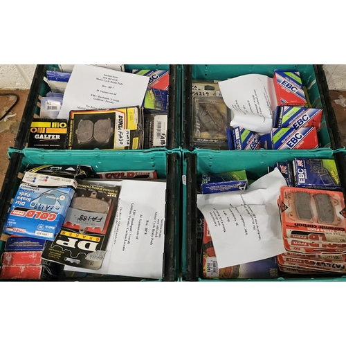 Four crates of motorcycle brake pads, see list