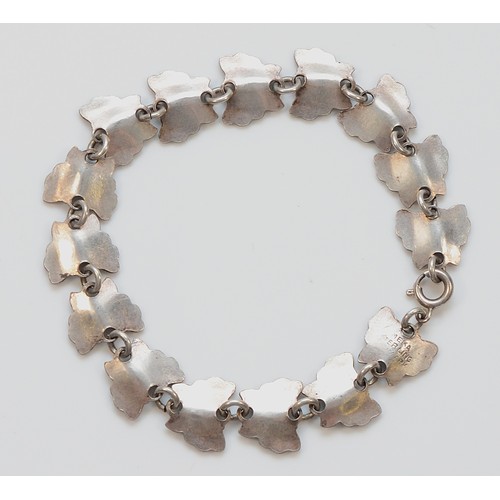 Meka, Denmark, a sterling silver and enamel butterfly bracelet, 17cm, 10g