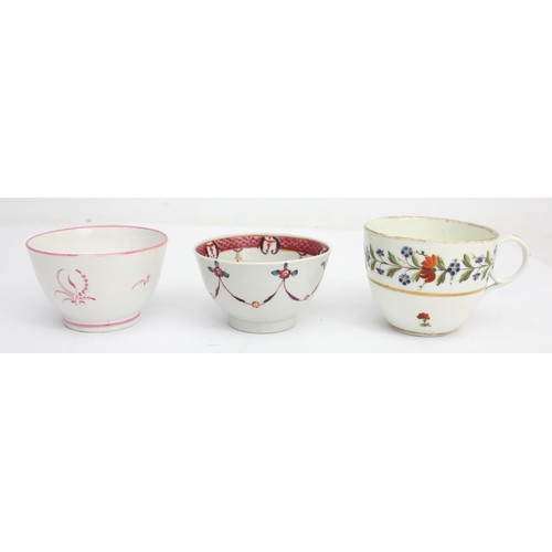 New Hall; a tea bowl, pattern no. 78, hand painted with a vibrant pink ...