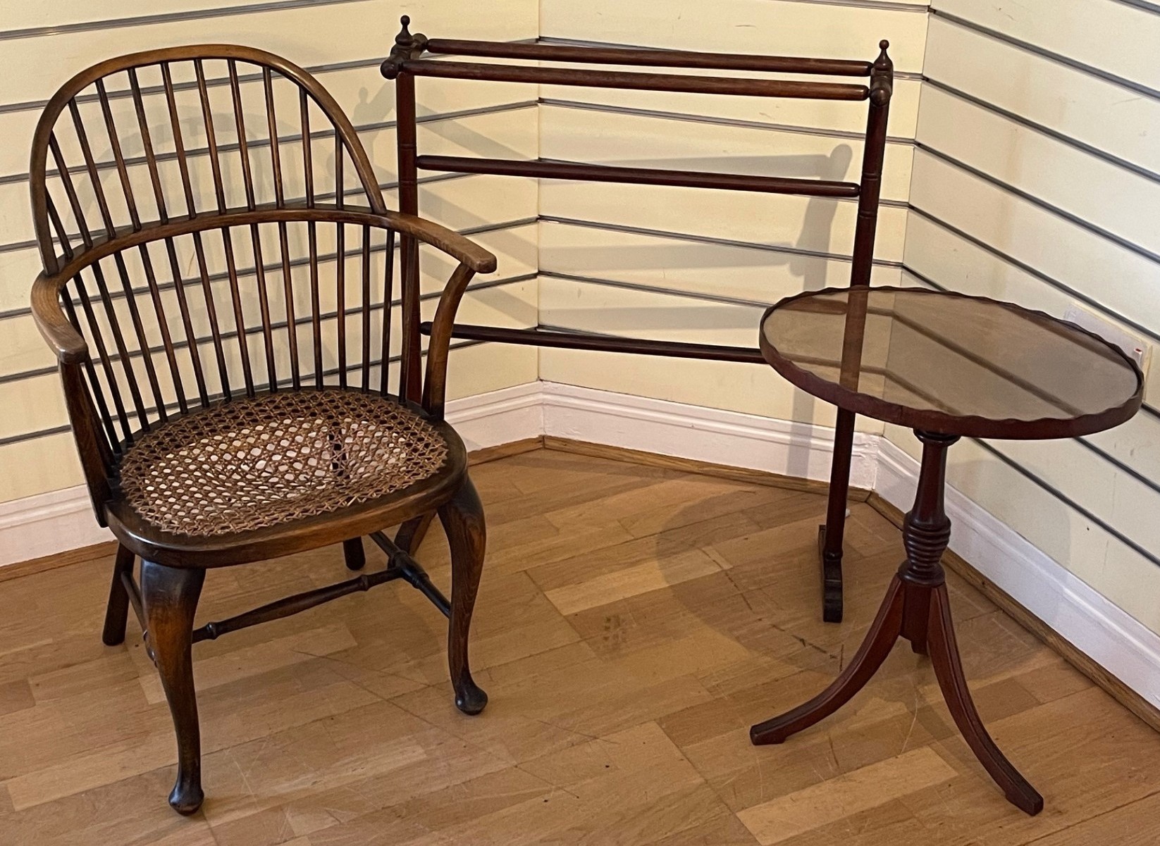 A 20th century child's hoop and stick back Windsor chair, cane seat on ...