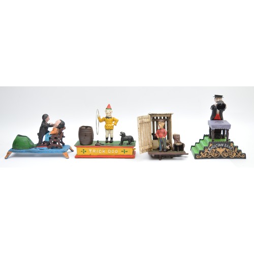 Four cast iron novelty money boxes, Dentist Pulling Tooth, w. 22cm ...