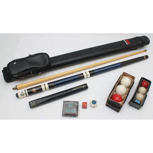 A BCE 'Custom Cues' snooker/pool cue model SA-11BL, cased bearing the ...