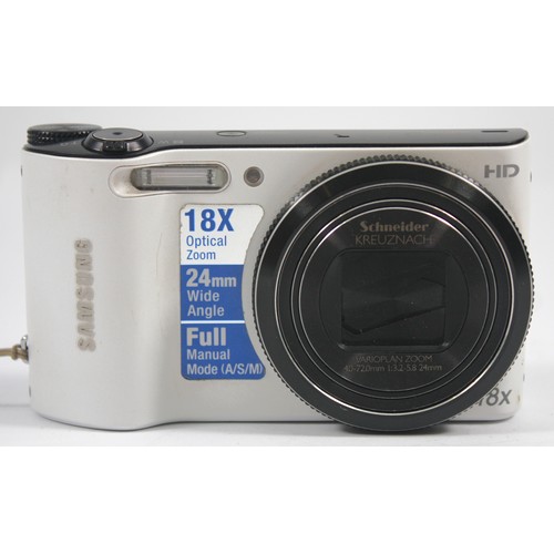 A Samsung WB150 digital camera, in white.
