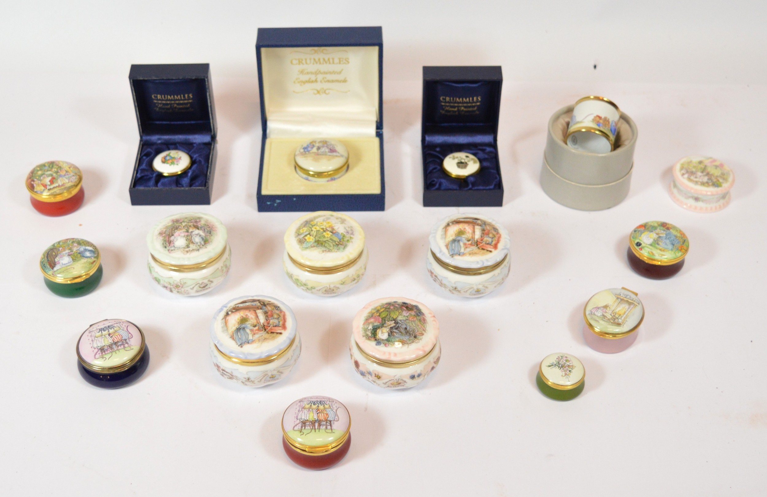 Crummles, three hand painted English enamel trinket boxes featuring ...