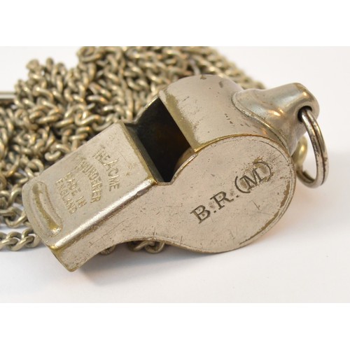 A B.R. (M) ACME Thunderer whistle with long curb link chain