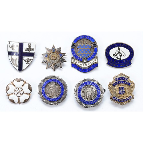Eight various silver pin badges, various dates, 36gm.