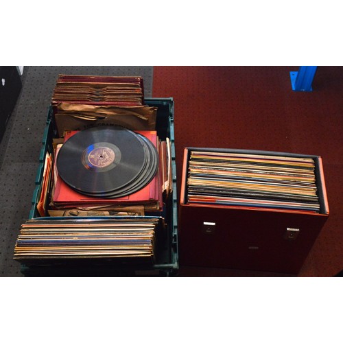 Two boxes of vinyl LP's and 78's to include artists, Elvis, John ...