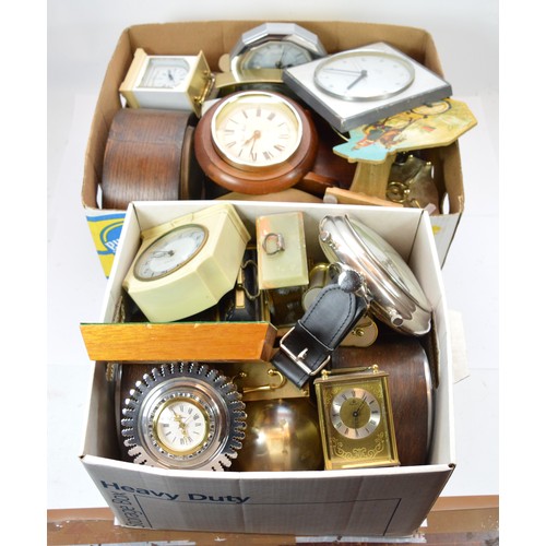 Three boxes of 20th century and later mantel clocks, wall clocks and ...